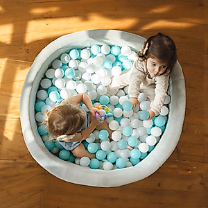 Nuby Velvet Ball Pit - 200 Balls Included - Soft Play Foam Ball Pits for Baby and Toddlers with 200 Colored Balls, Ball Pit Playpen, Indoor Play Gym, Outdoor Play Ball Pit for Babies, Aqua & Gray