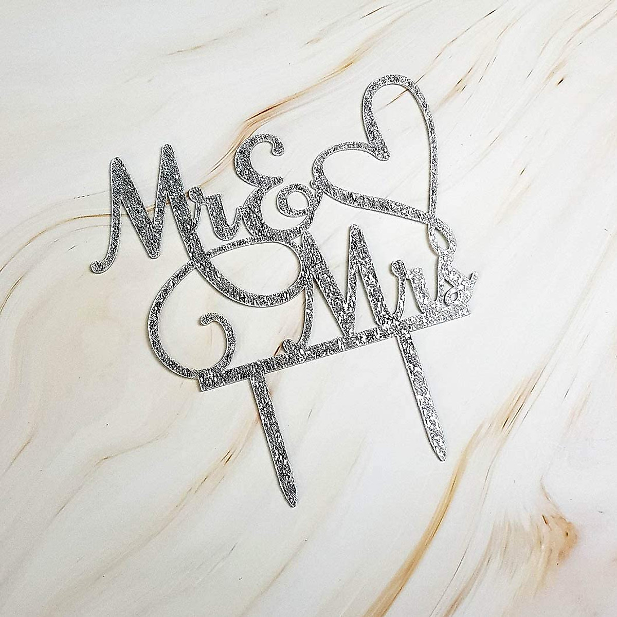 AMINJIE Mr and Mrs Cake Topper Decoration For Bride and Groom Sign Wedding/Engagement , Silver Glitter Acrylic