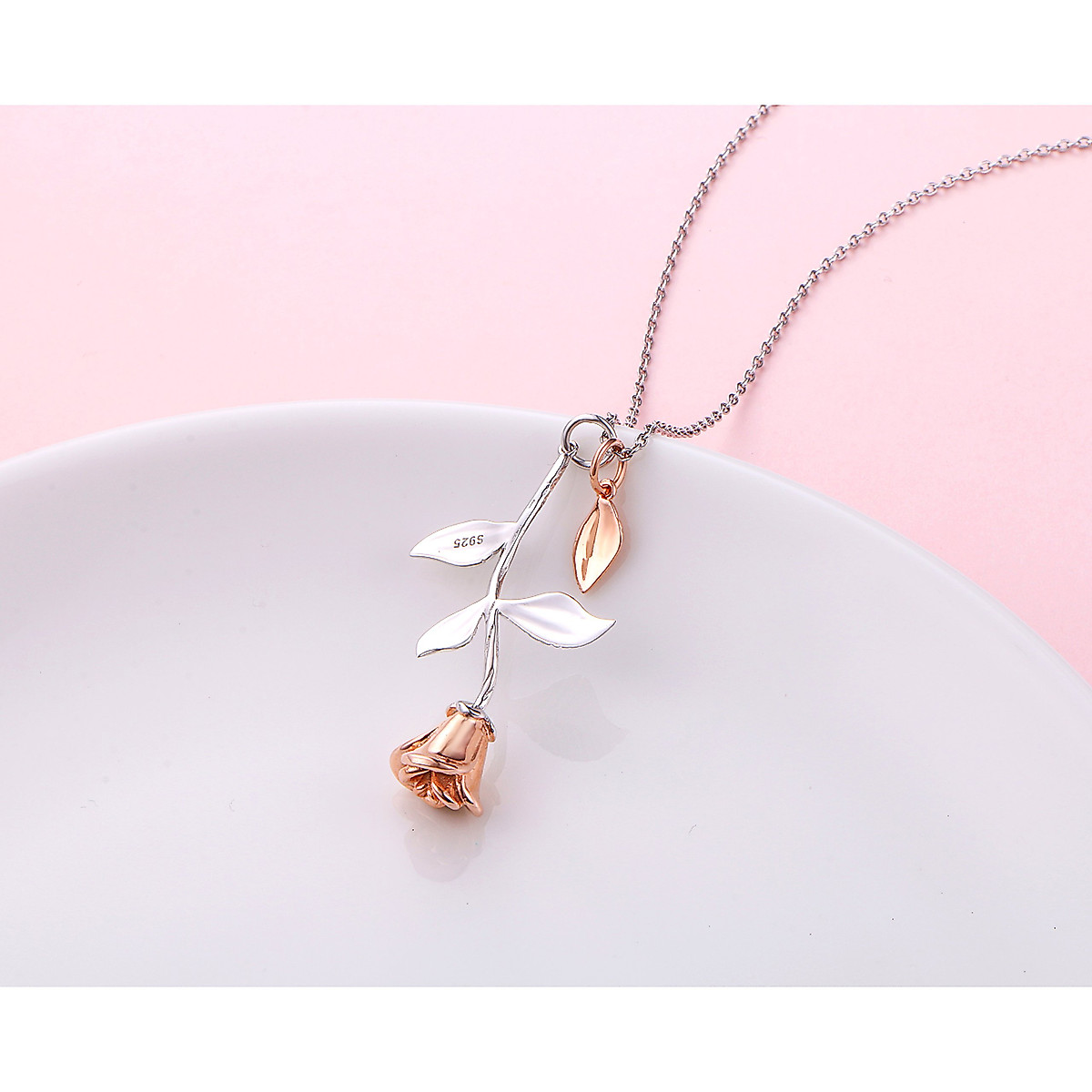 Alphm S925 Sterling Silver Rose Flower Charm Pendant Necklace for Women Floral Jewelry