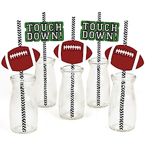 End Zone - Football Paper Straw Decor - Baby Shower or Birthday Party Striped Decorative Straws - Set of 24