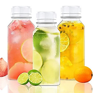 MANSHU 3 Pack 8 OZ Plastic Juice Bottles, Reusable Bulk Beverage Containers, Comes White lid, for Juice, Milk and Other Beverages.