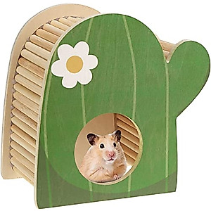 PAWCHIE Hamster Hide Small Animals Hideout - Wooden House Hut with Climbing Ladder, Hut Cage for Hamsters Gerbils Chinchillas Mice or Similar-Sized Pets