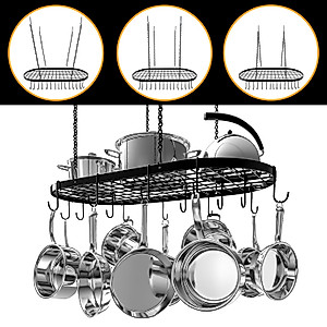 Vdomus pot rack ceiling mount cookware rack hanging hanger organizer with hooks (33 x 17 Inch) and Strong Shower Caddy 2 Tier Bathroom Corner Shelf Organizer Polished Chrome- No Drilling Needed Basket