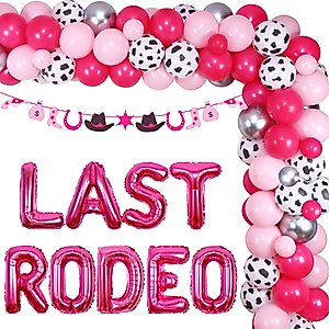 Western Theme Bachelorette Party Decorations Pink Cowgirl Last Rodeo Bachelorette Party Decorations Balloon Garland with Cowgirl Garland Foil Balloons for Final Rodeo Bridal Shower Party