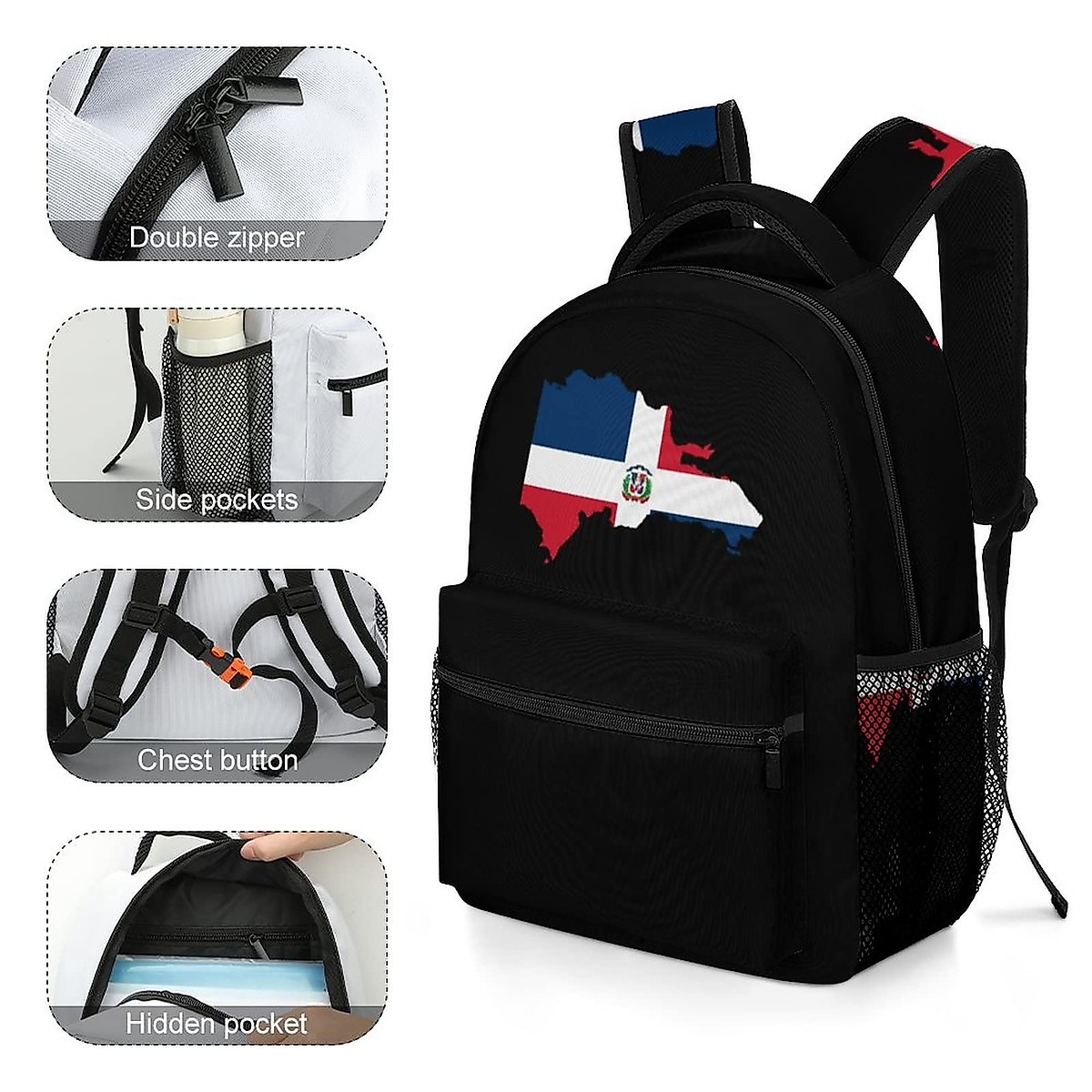 Dominican Republic Map Flag Laptop Backpack Fashion Shoulder Bag Travel Daypack Bookbags for Men Women