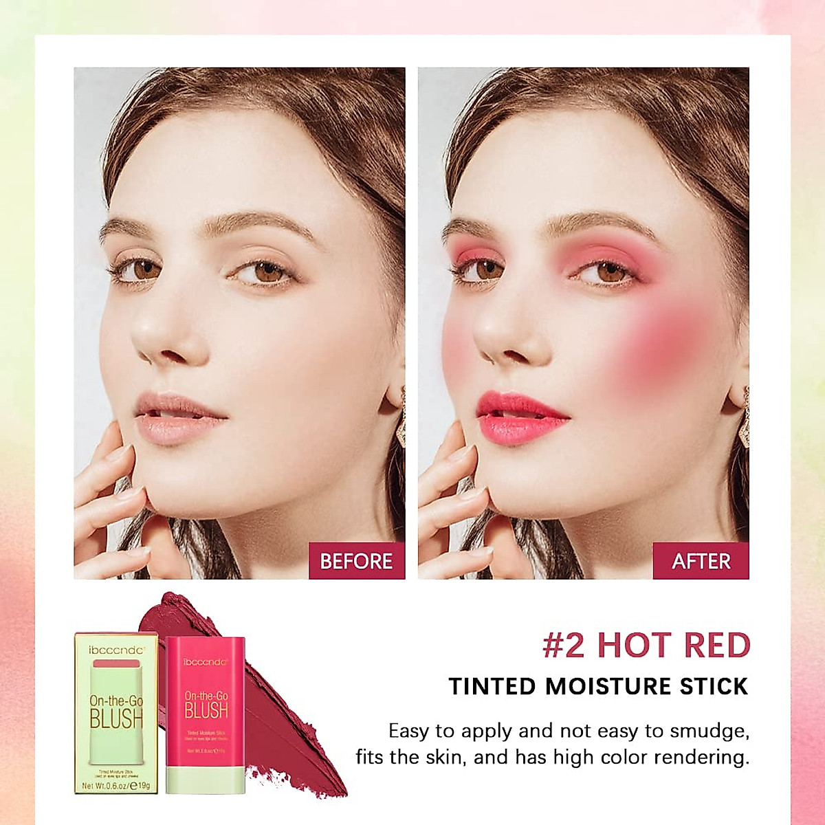 Ibcccndc Cream Blush Stick - Multi-Use Makeup Stick for Cheeks and Lips with Hydrating Formula, 2-in-1 Beauty Blush Stick with Soft Cream, On-the-Go Blendability (hot red)