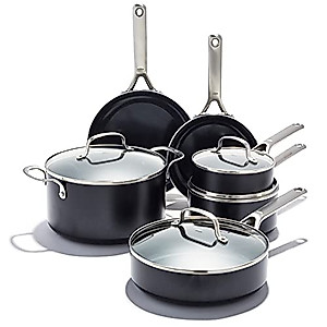 OXO Agility Series 10 Piece Cookware Pots and Pans Set, Ceramic Nonstick PFAS-Free, Induction Suitable, Quick Even Heating, Stainless Steel Handles, Chip-Free Rims Dishwasher and Oven Safe Black