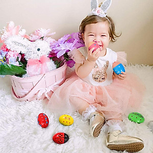 6 Pack Wooden Shakers Easter Eggs, Special Design Musical Shake Egg for Toddlers Kids Toy Easter Basket Stuffers Fillers Gifts