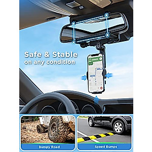Rearview Mirror Phone Mount-Mirror Phone Holder for Car-Retractable Phone Holder Navigation-Car Phone Mount-Truck Phone Clip for Delivery Driver-Fit Mobiles 4"-7" Most Vehicles+2 Blind Spot Mirror.