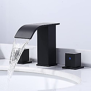 Matte Black Waterfall Bathroom Faucet - 8 Inch Widespread Bathroom Faucets for Sinks 3 Hole, Modern 2 Handles Bathroom Sink Faucet with Pon Up Drain and cUPC Supply Lines