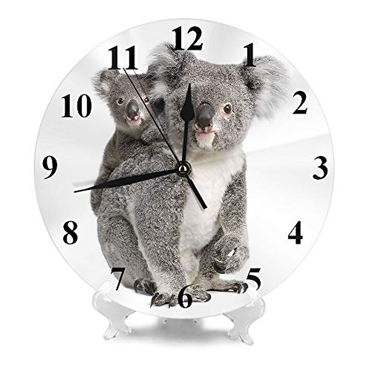 AOYEGO Koala Wall Clock Cute Animal Koala Bears Family Mom and Son Clock Round Silent Non Ticking Home Decor 10 Inch for Living Room Bedroom Office