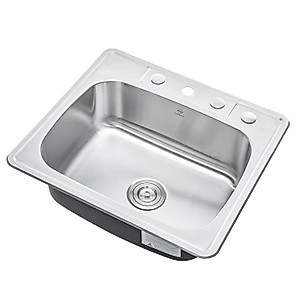 CozyBlock 25 x 22 x 9 Inch Top-mount/Drop-in Stainless Steel Single Bowl Kitchen Sink with Strainer and Protective Bottom Grid- 18 Gauge Stainless Steel-4 Faucet Hole