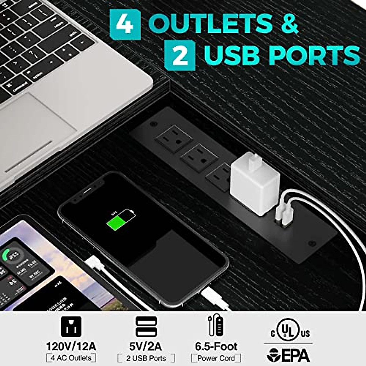 Rolanstar Computer Desk L Shaped with LED Strip & Power Outlets, Reversible L Shaped Computer Corner Desk with Monitor Stand, Home Office Gaming Desk with USB Port&Hook, Black