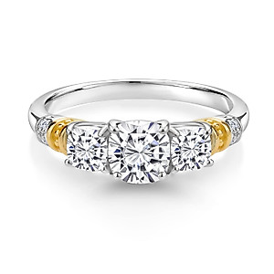 Gem Stone King 925 Sterling Silver and 10K Yellow Gold Customized and Personalized 6MM and 4MM Cushion Cut Gemstone Birthstone 3-Stone Engagement Ring For Women (Size 9)