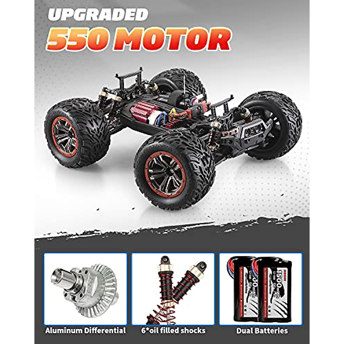 Hosim 9155 46+ KMH 4WD High Speed RC Monster Trucks,1:12 Scale Large Size RC Cars for Adults Boys Kid, All Terrain RC OffRoad Car 40+Min Play Remote Control Car for Boy 2 Batteries|6 Oil Filled Shocks