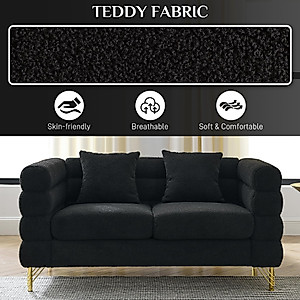 OUYESSIR 60 Inches Teddy Sofa, Mid Century Loveseat Sofa with Metal Legs, 2 Seater Couch with 2 Pillows for Bedroom, Living Room, Lounges, Office, Apartment,Small Space