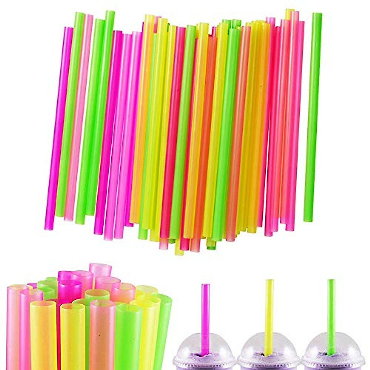 100 Pcs Neon Drinking Straws Smoothie Milkshake Tea Large Plastic Jumbo Party