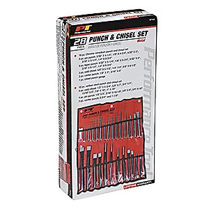 Performance Tool W7540 28-Piece Punch and Chisel Set - Strong 6150 Chrome Vanadium Steel, Heat Treated and Tempered, with Storage Tray Included