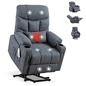 OBBOLLY Power Lift Recliner Chair for Elderly Massage with Heat, Linen Fabric Lazy Sofa with Cup Holders, USB, Side Pockets for Living Room