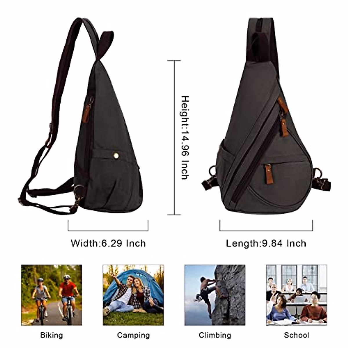 Phenas 2 In 1 Vintage Chest shoulder Bag Canvas Sling Bag Casual Backpack for Men Women Daily Outdoor Sport Cycling Hiking