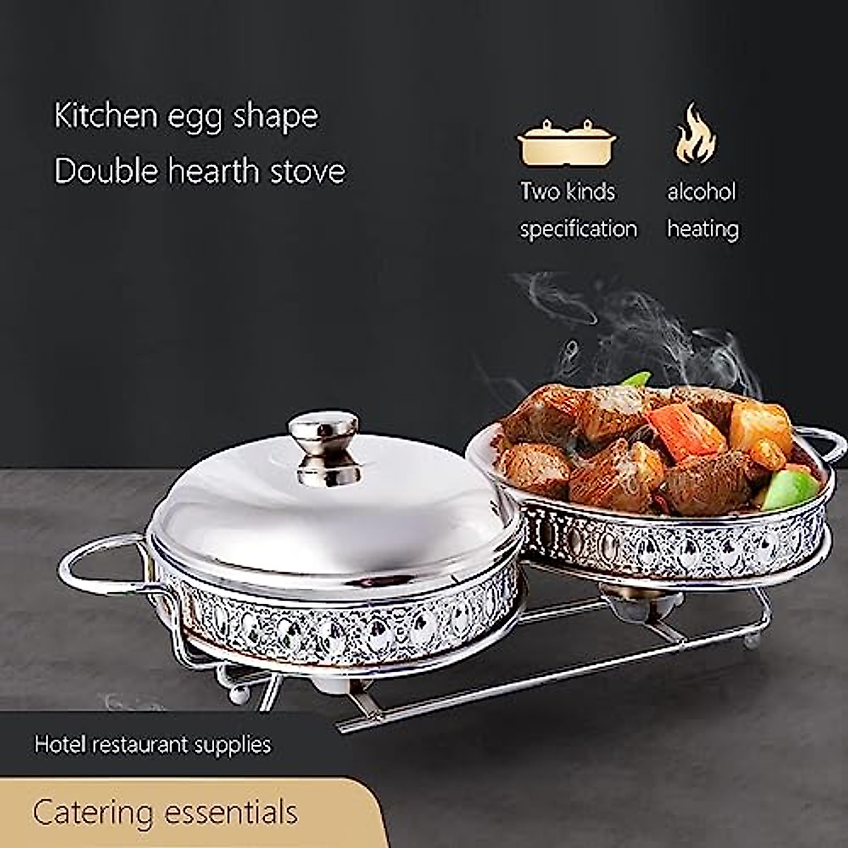 XENITE Food Heater - Buffet Server and Heater, Burner to Keep Food Warm, Hot Pot Buffet Set with Toughened Glass Lid, Clear Lid Server Hot Pot Buffet Set,(Size:2L,Color:Silver)