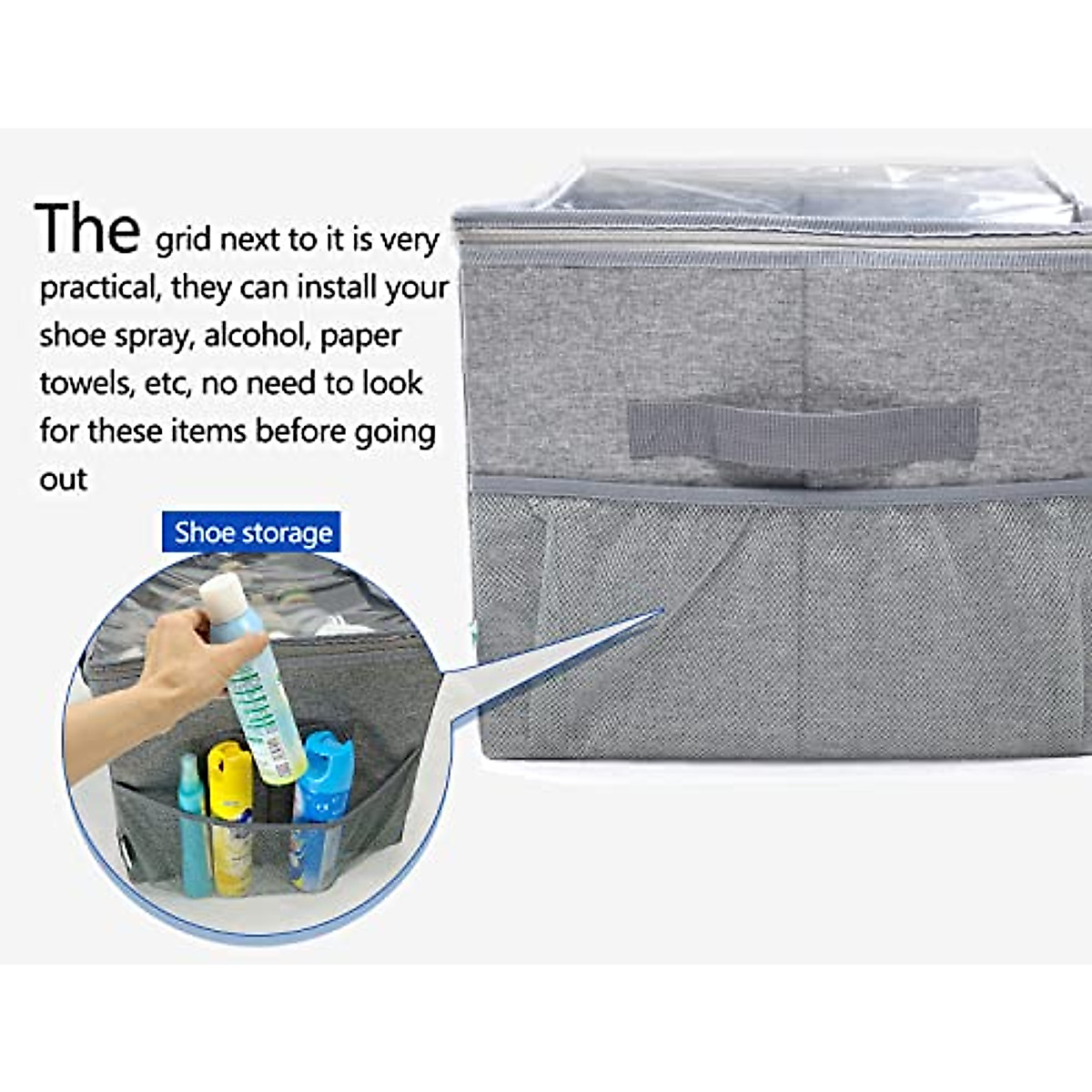 PENGLONG Adjustable Storage Bins for Closet, Wardrobe Clothes Organizer, Shoe Bin, Shoe Organizer, Toys, Closet Storage Solution with Clear Window (Dark Grey Mesh Bag)