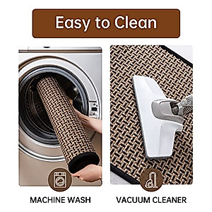 eqivei Kitchen Rugs and Mats Non Skid Washable Set of 2 PCS, Absorbent Runner Rugs for Kitchen, Farmhouse Weave Floor Mats in Front of Sink, 17.3"x 47"+17.3"x 29" (Black)