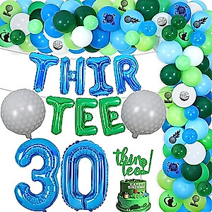 Golf 30th Birthday Decorations for Men, Thir-Tee Balloon Garland Kit with Glitter Thirtee Cake Topper, Golf Ball Balloons, Number 30 Balloon, Sports 30th Birthday Party Supplies