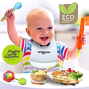 Nutrichef 2 Piece Baby & Toddler Spoon Set, All Natural Wooden Spoon Set w/Soft Curved Food Grade Silicone Head, Self-Feeding Utensils, BPA Free, Toddler & Child Tableware for ages 4 months- 6 years