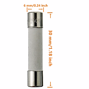 HUAREW T2AL250V 20 Pcs 6x30 mm 0.24 x 1.18 inch Slow Blow Ceramic Tube Fuses 2A 250V