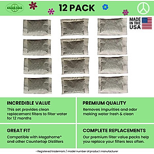 Distiller Filters - Activated Charcoal - Odor Absorbing. Works Great for Megahome and other Countertop Distillers (12 Pack)