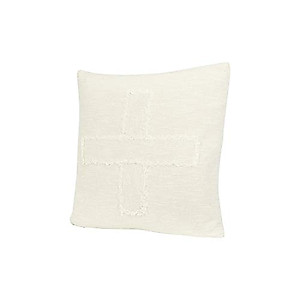 Creative Co-Op DF2389 Square Cotton Mudcloth Fringed X Pattern Pillow, Off-White
