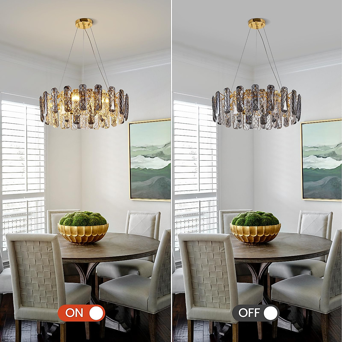 HOSSEE Round Crystal Chandelier Light Fixture, Modern K9 Crystal Pendant Lighting, Gold Chandelier for Dining Room Living Room Bedroom Foyer