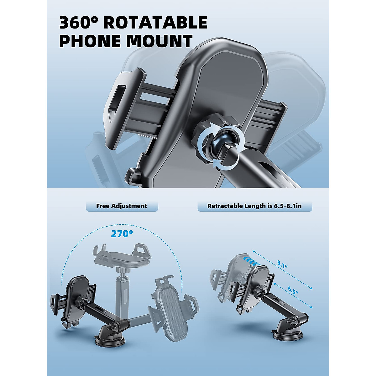 Phone Holder Mount for Car [ Off-Road Level & Stable Hook ] Windshield Dashboard Air Vent Universal Hands-Free Automobile Mounts Cell Phone Holder Fit for iPhone Smartphones