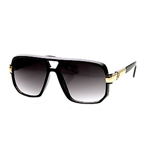 zeroUV - Classic Square Frame Plastic Flat Top Aviator Sunglasses (Black Gold)