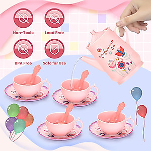 42Pcs Tea Party Set for Little Girls Princess Tea Time Toy Playset Flower Theme Kids Tea Set with Desserts & Carrying Case Kitchen Pretend Toy for Kids Toddlers Age 3 4 5 6 (Flower)