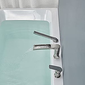 Wowkk Waterfall Roman Tub Faucet Brushed Nickel Deck Mount Bathtub Faucets Brass Tub Filler Bathroom Faucets with Hand Shower