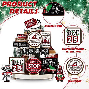 Dandat Christmas Tiered Tray Decor Winter Tiered Tray Decorations Set Snowman Snowflake Gnome Truck Xmas Tree Wooden Signs Farmhouse Christmas Table Decorations for Home Table Shelf (Buffalo Check)