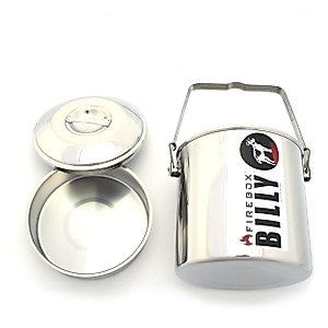 Firebox 2 Quart (5.5") Billy Can - Locking Bail Handle Bushcraft Camp Pot, SS Clips (Installed)