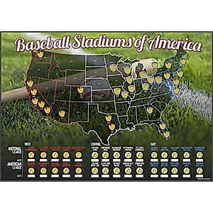 Baseball Stadiums of America Scratch Off Map | Lists National & Major League Teams | MLB Ballpark Wall Poster, Bucket List, & Tracker of Visited Parks | Gift for Baseball Enthusiasts & Sport Fans
