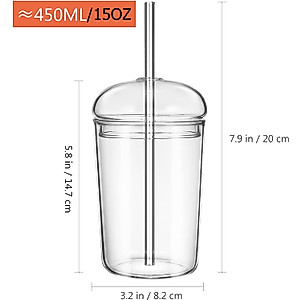 Hemoton 3pcs Drinking Glasses Tumbler with Straw and Lid, 15OZ Glass Cups Ice Coffee Cup Tumbler Cup Great for Smoothie Soda Boba Tea Cocktail, Christmas Gifts for Women Man