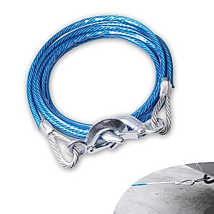 cueclue 1 PC Heavy Duty Car Towing Cable with Hooks, 13.1Ft x 0.3In Metal Portable Durable Vehicle Winch Cable, Universal Automotive Wire Rope Accessories for Tow Truck Wrecker Rollback SUV (Blue)