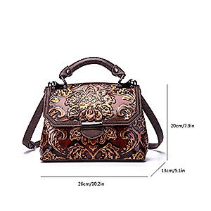 LMKIDS Genuine Leather Purses and Handbags for Women,Organizer Top Handle Satchel Vintage Embossing Totem Shoulder Bag (Red)