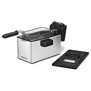 Elite Gourmet EDF-3500 Electric Immersion Deep Fryer. Removable Basket, Timer Control Adjustable Temperature, Lid with Viewing Window and Odor Free Filter,Stainless Steel,3.5 Quart / 14 Cup