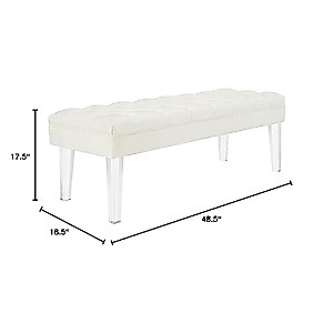 Modway Valet Tufted Button Performance Velvet Upholstered Bedroom Or Entryway Bench with Acrylic Legs in Ivory