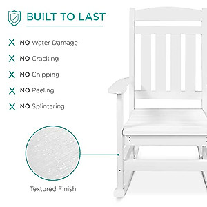 Best Choice Products All-Weather Rocking Chair, Indoor Outdoor HDPE Porch Rocker for Patio, Balcony, Backyard, Living Room w/ 300lb Weight Capacity, Contoured Seat - White