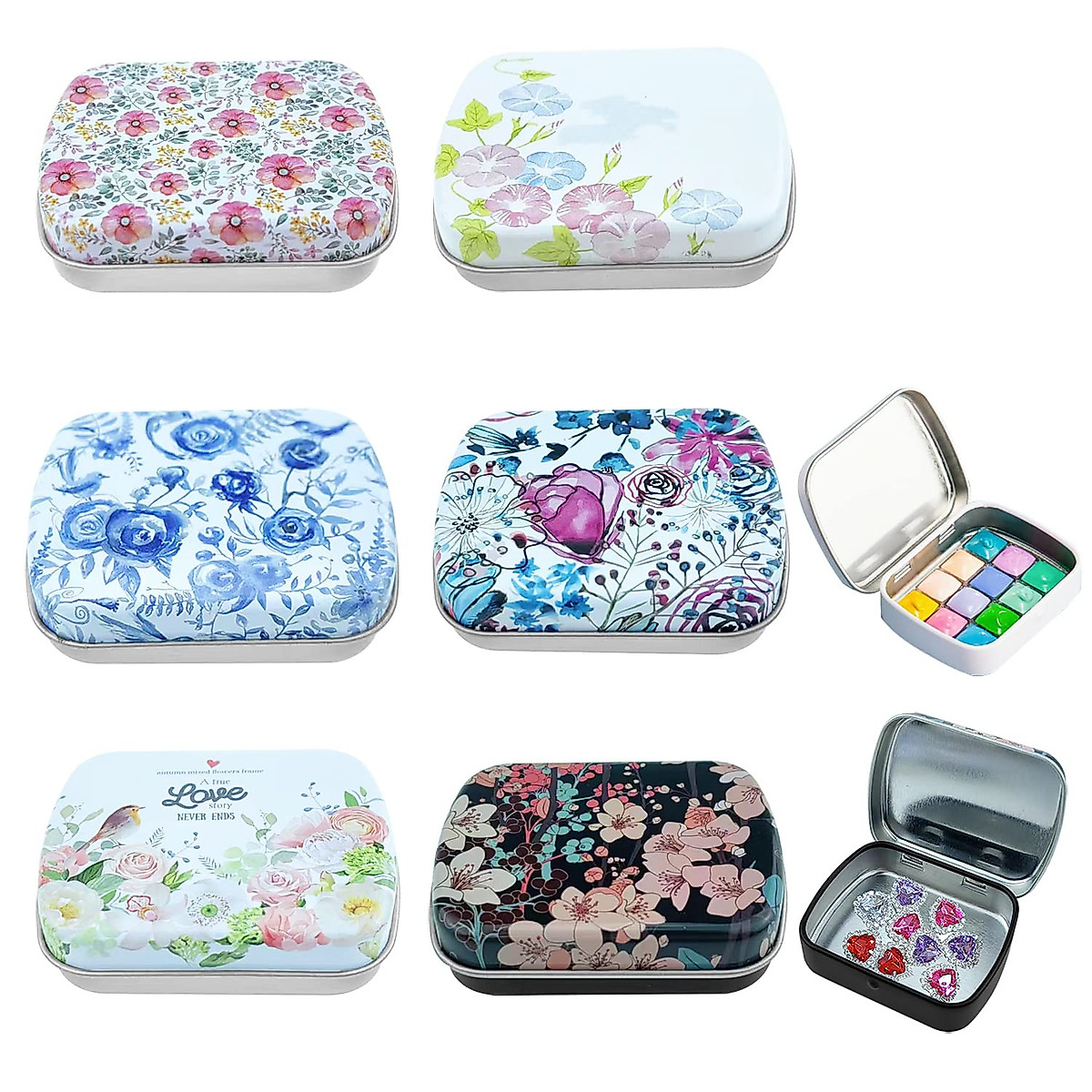 Kukiwhy 6 PCS Mini Metal with Lid Portable Storage Box,for Items,Earplugs, Pills, Tiny Bead, Nail, Jewelry Findings