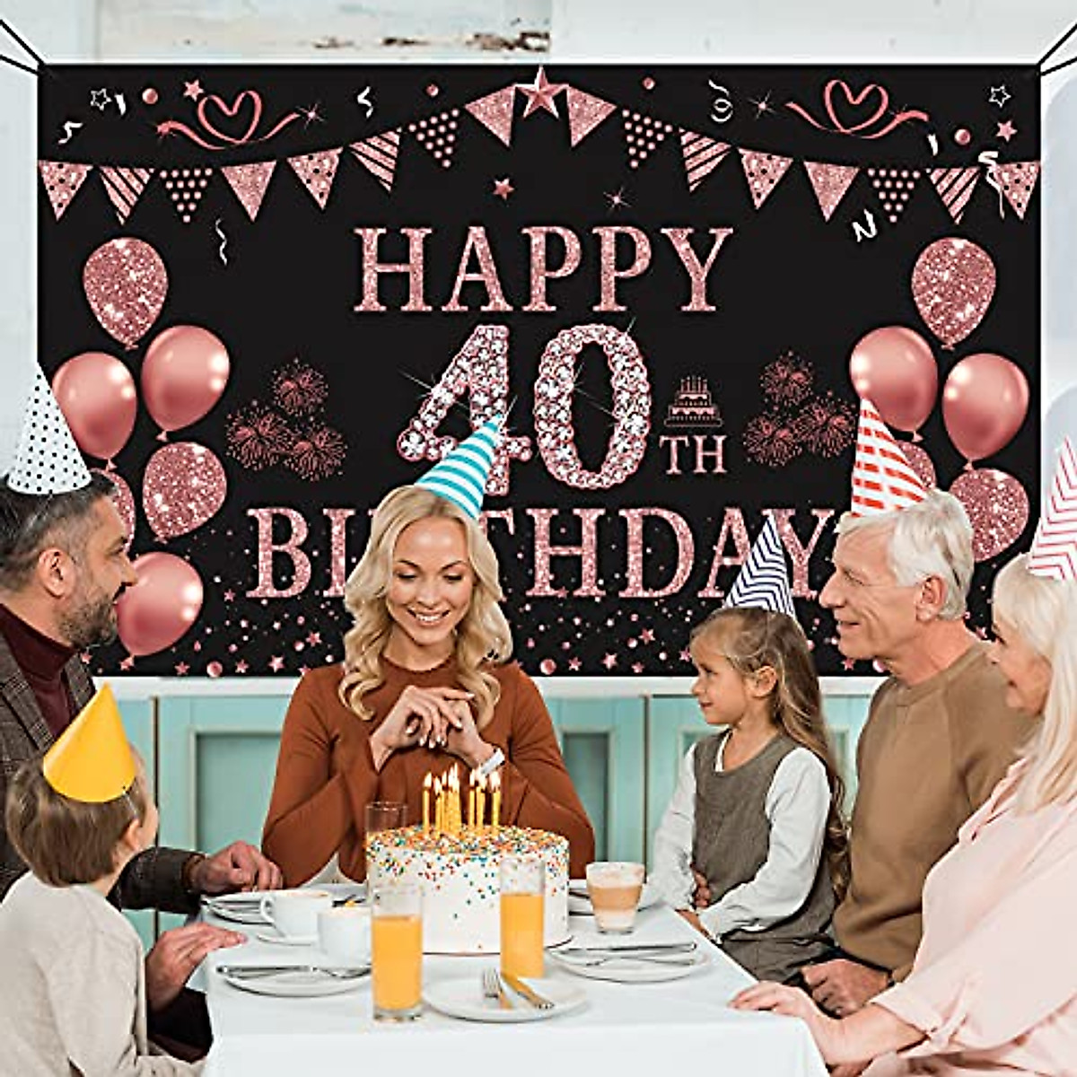 Trgowaul 40th Birthday Decorations Banner Women, Rose Gold Happy 40th Bday Decorations for Women, 40 and Fabulous Decorations Backdrop Party Supplies, 40 Year Old Photography Background 5.9 X 3.6 Fts