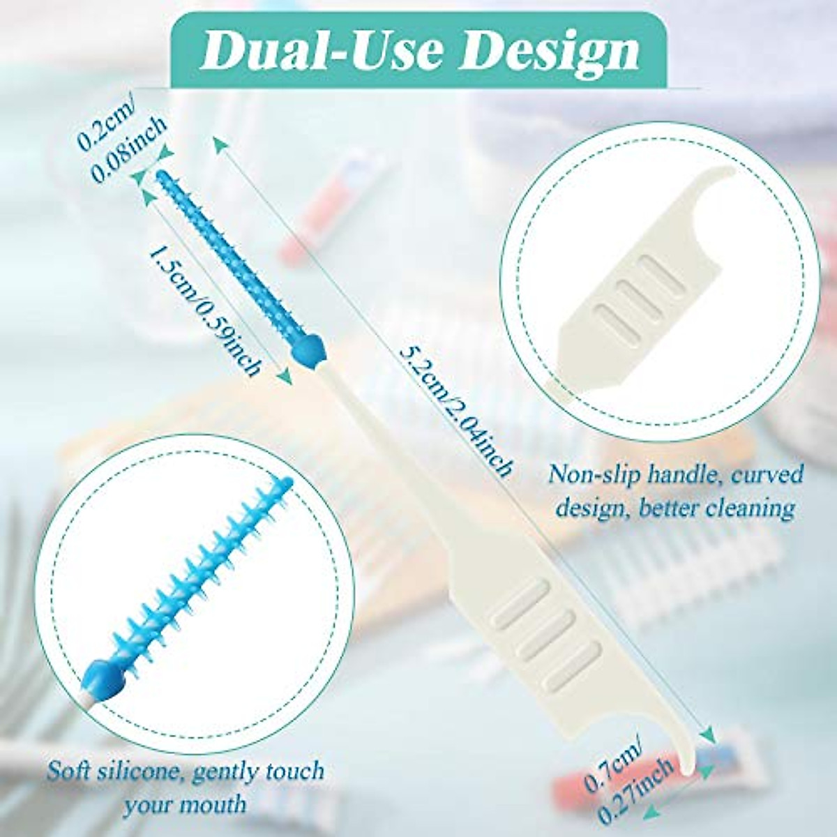 Patelai 200 Pieces Dual-Use Interdental Brushes Soft Silicone Dental Picks Toothpicks Between Teeth Brush, Tooth Flossing Brush for Cleaning Orthodontic Wire Toothbrush Clean Tool