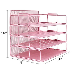 LUCYCAZ Paper Tray - Letter Tray Desk Organizer, 4 Tier Stackable Paper Tray Pink File Organizer for School and Office